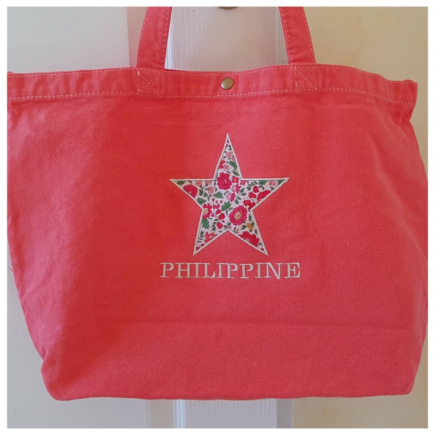 Grand sac corail motif en appliqué